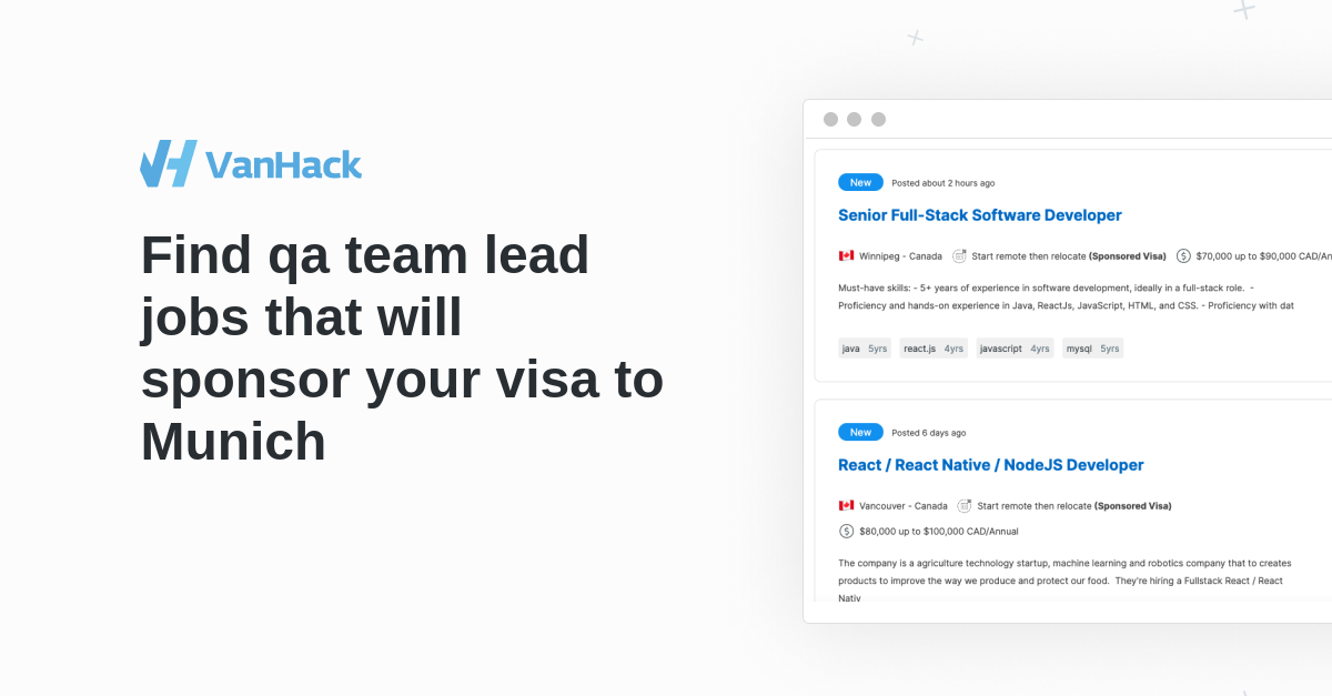Qa team lead jobs in Munich - VanHack